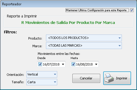 Movimientos de Salida por Producto por Marca - Brilo ERP Docs